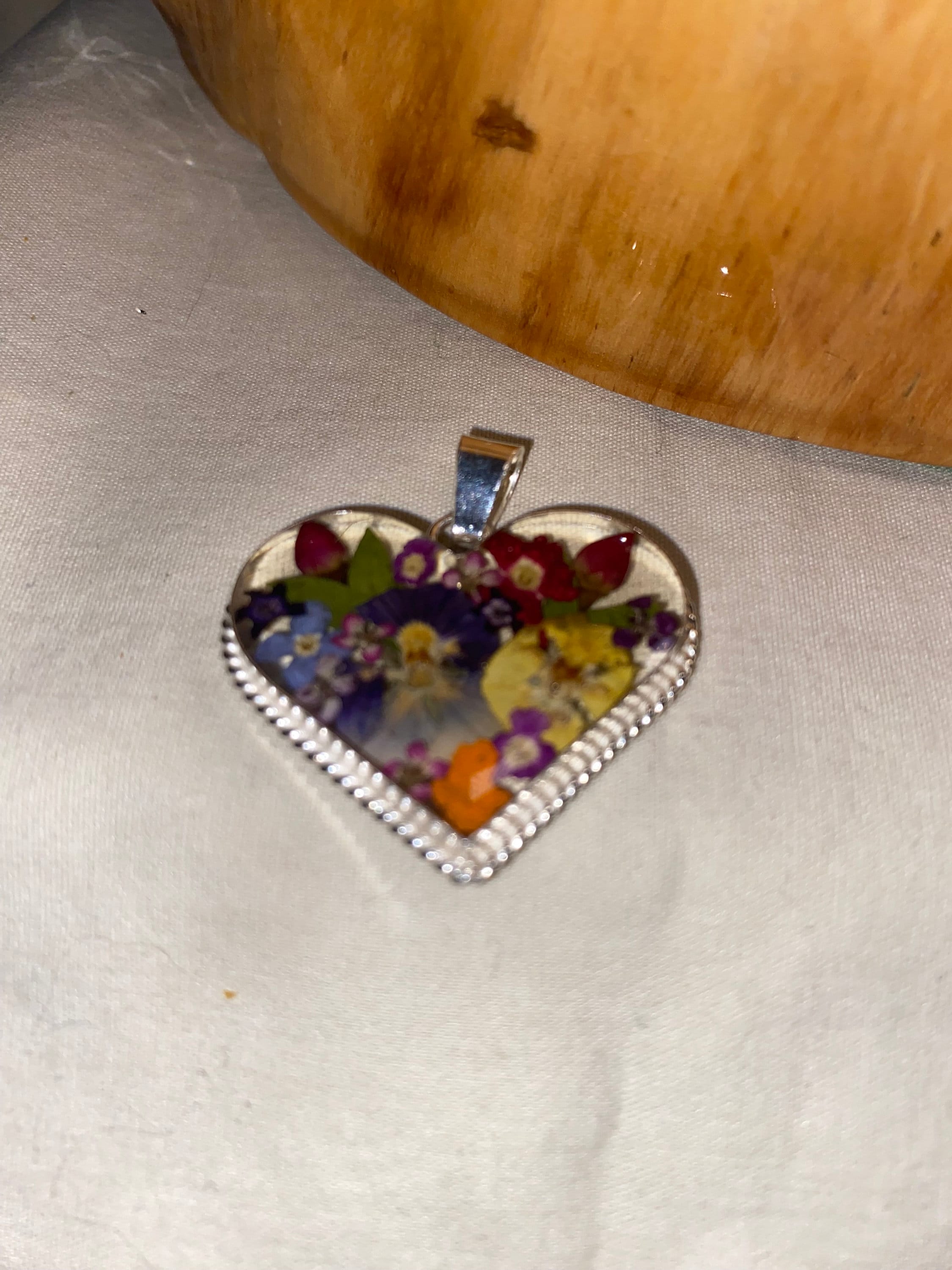 STERLING SILVER PRESSED Flower Heart Necklace Pressed Flower Resin ...
