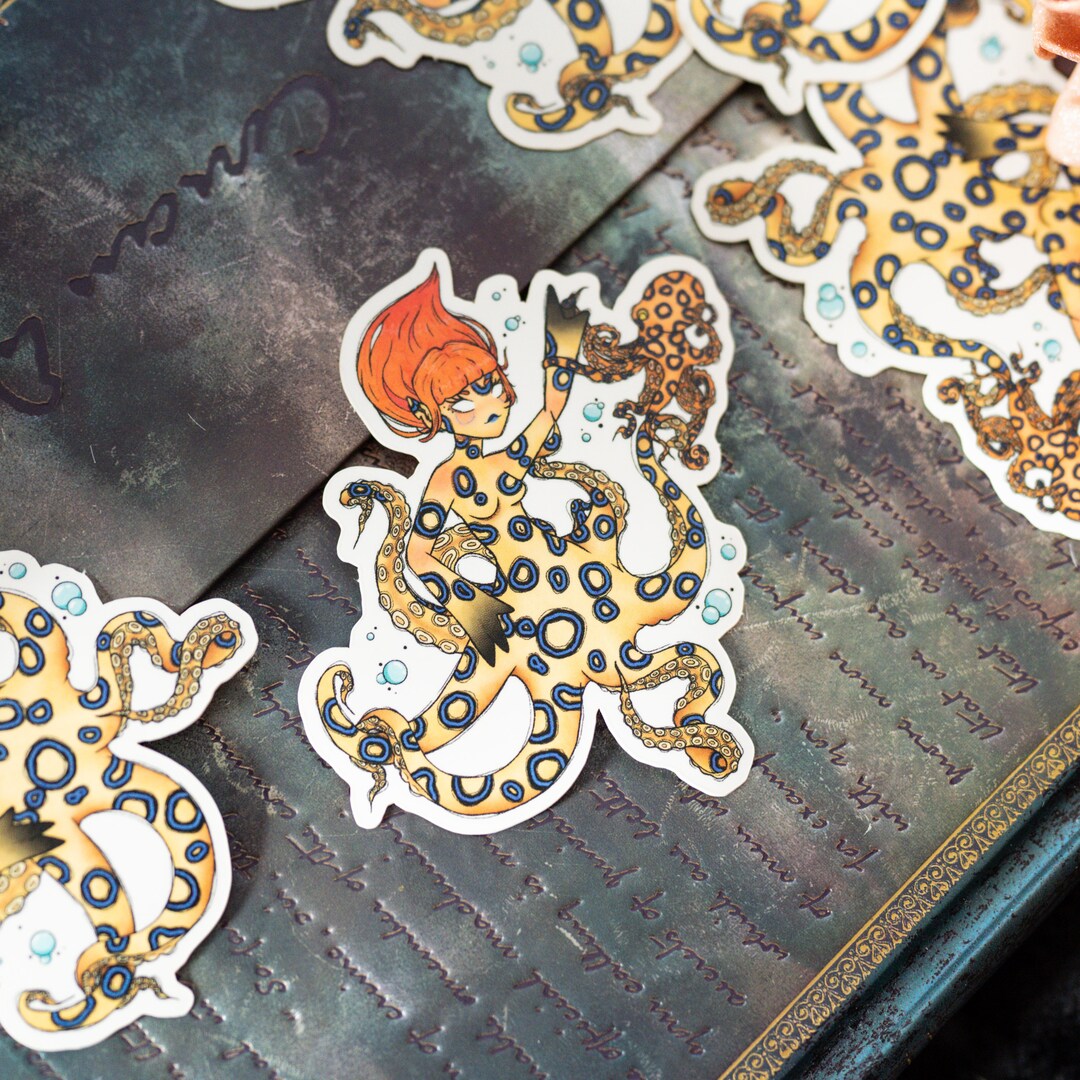 Sticker Blue-ringed Octopus Mermaid Satin Soft Touch Matte - Etsy