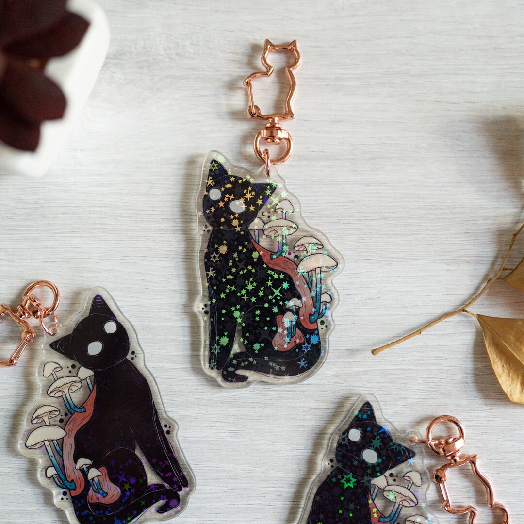 Acrylic Keychain Creepy Cute Tetrapyrgos Mushroom Cat Holographic Glitter Etsy