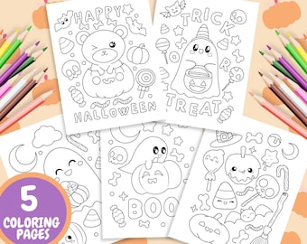 Printable Halloween Kawaii Coloring Pages for Kids & Adults, 80 Pages ...
