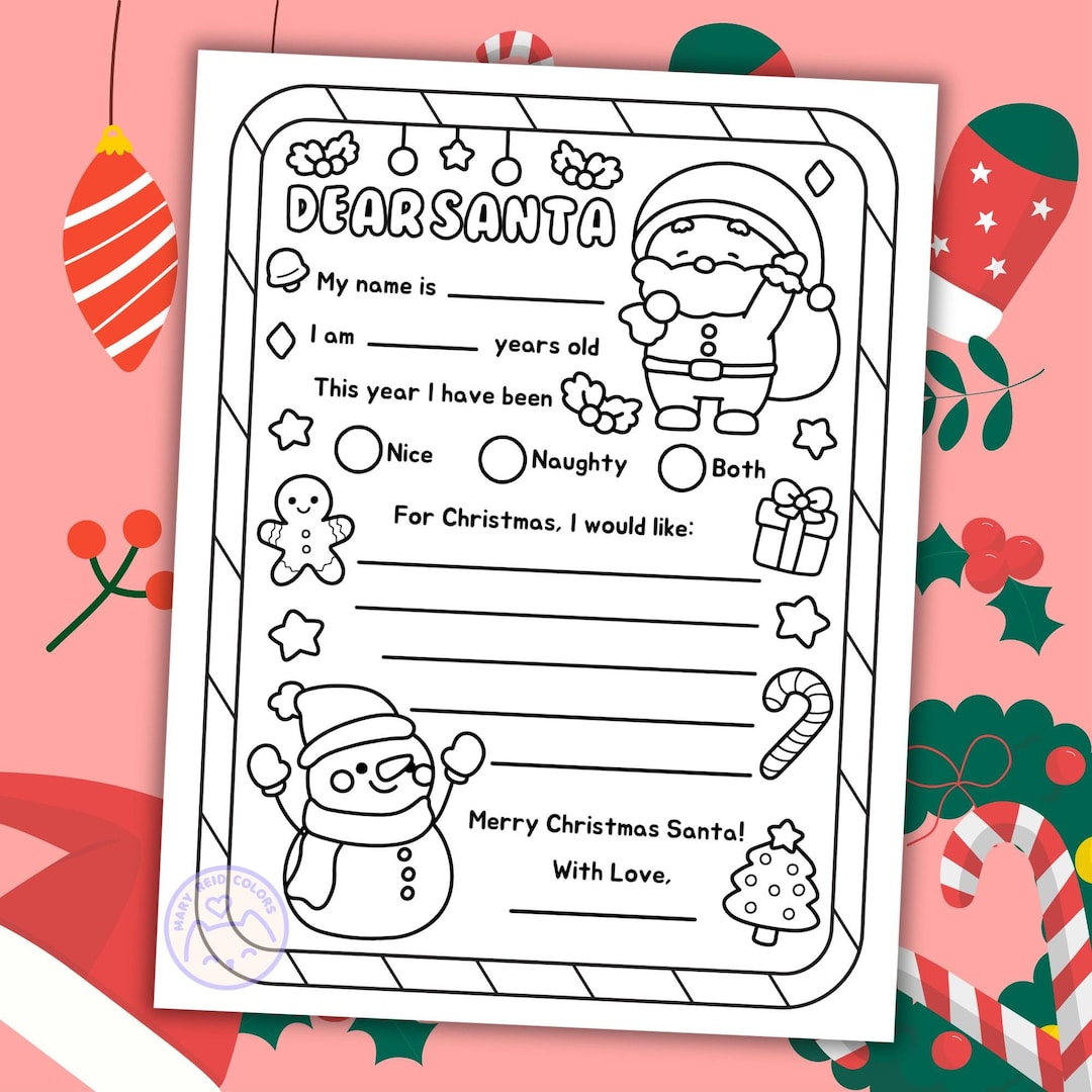 Letter to Santa Coloring Page, Dear Santa Letter Printable, Kids Letter ...