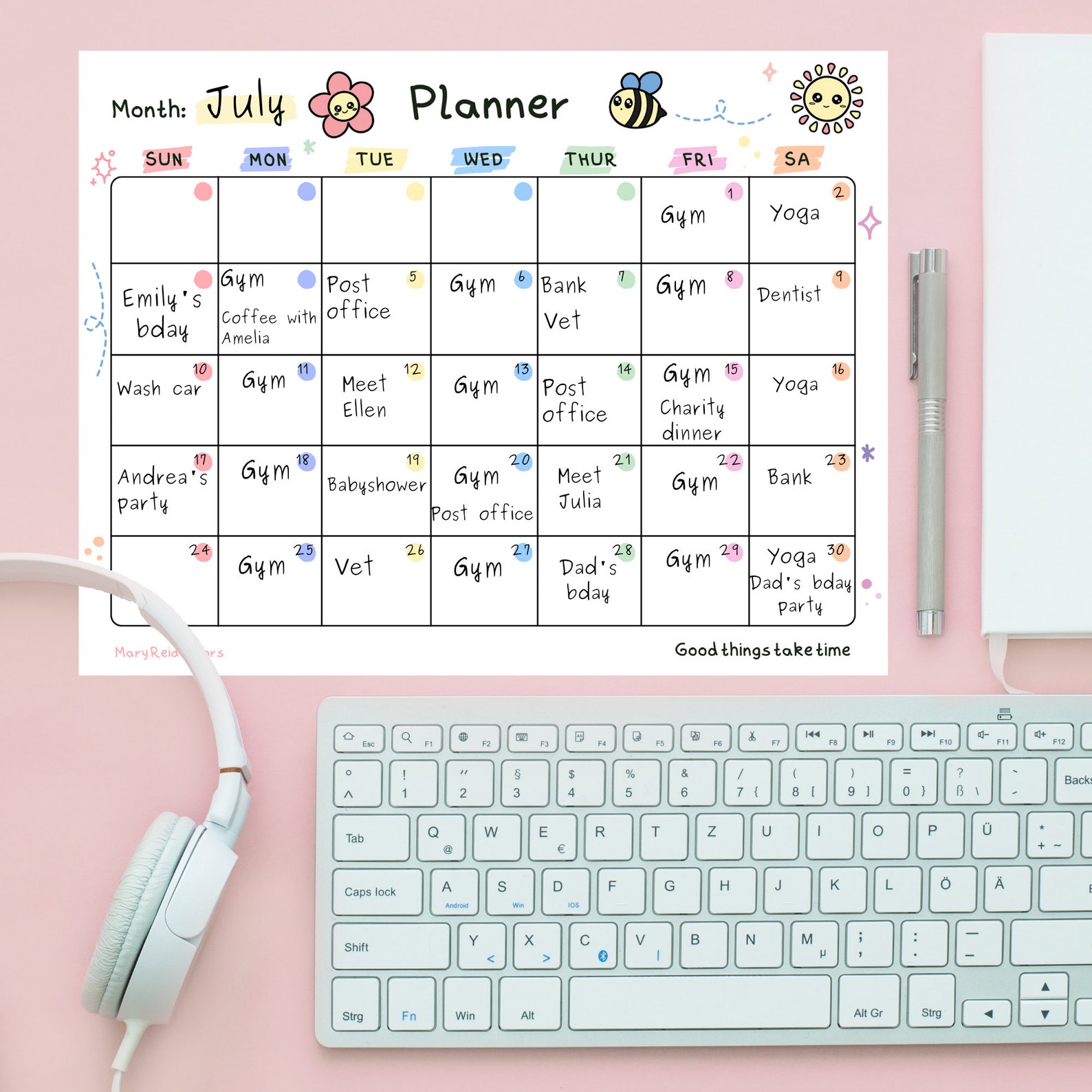 Cute Printable Monthly Planner Kawaii Daily Planner Cute - Etsy