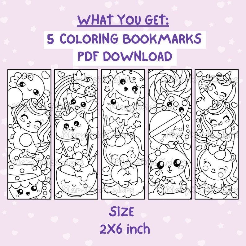 Kawaii Coloring Bookmarks: Printable Activity Sheet (PDF Download) - Etsy