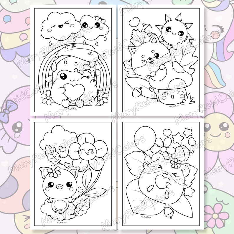 Kawaii Coloring Book for Adults and Kids, Easy Printable Pages (PDF) - Etsy