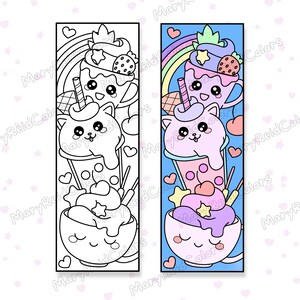 Kawaii Coloring Bookmarks, Bookmarks to Color, Printable Coloring ...
