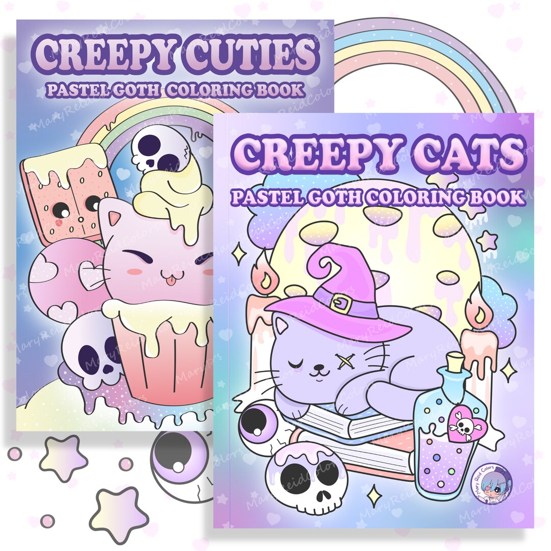 Creepy Kawaii Coloring Book, Pastel Goth Spooky Creatures (PDF Pattern ...