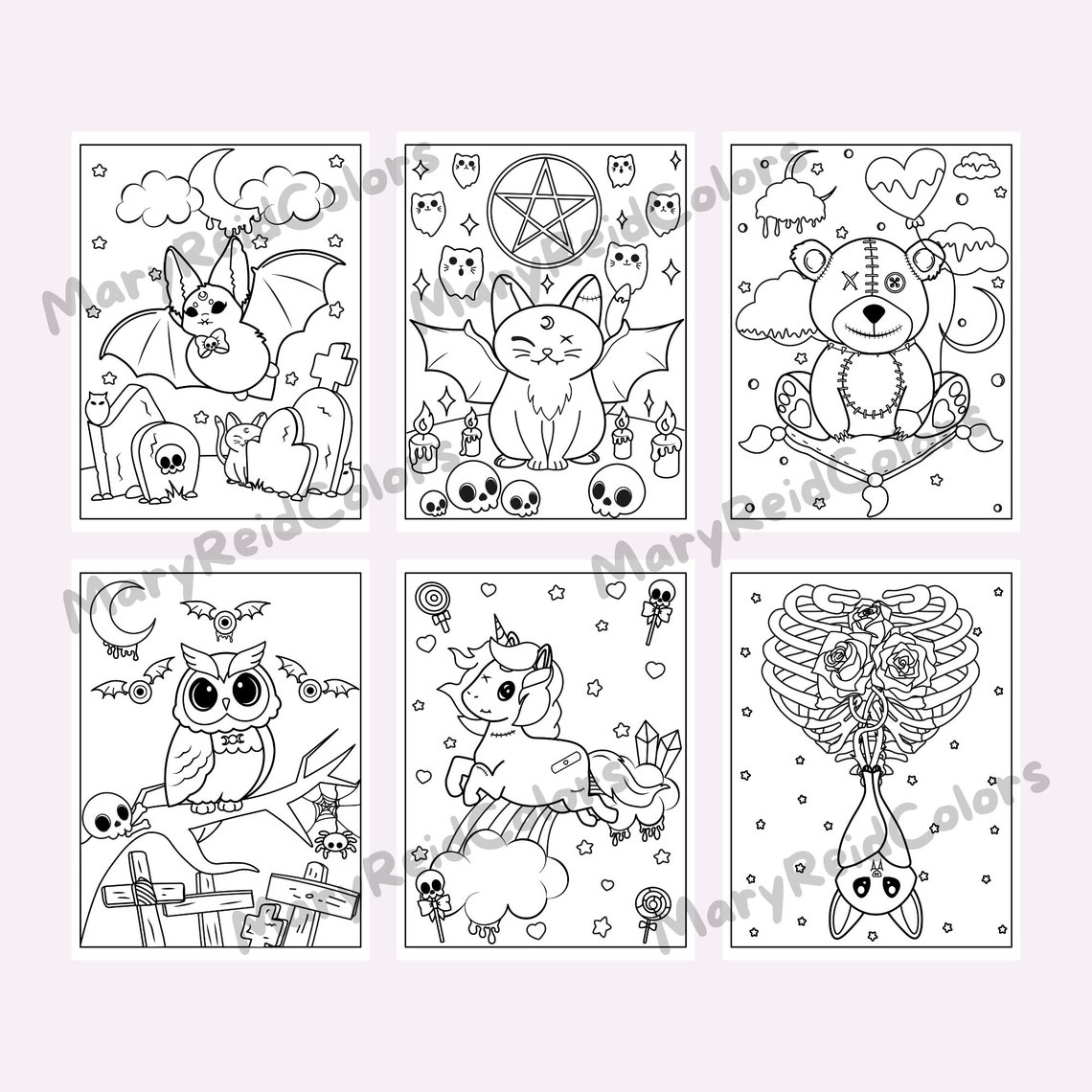 Creepy Kawaii Coloring Books Pastel Goth Coloring Books - Etsy