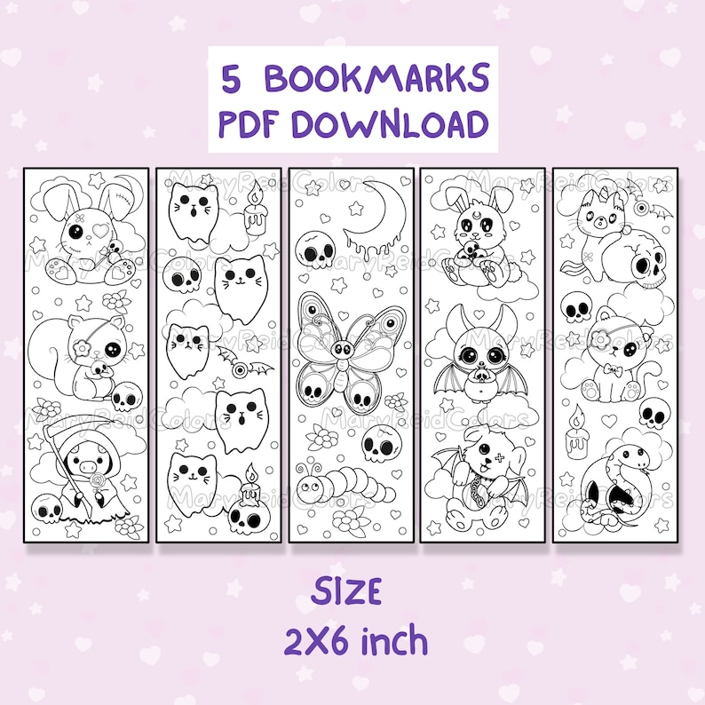 Halloween Coloring Bookmarks: Creepy Kawaii Printable (PDF) - Etsy
