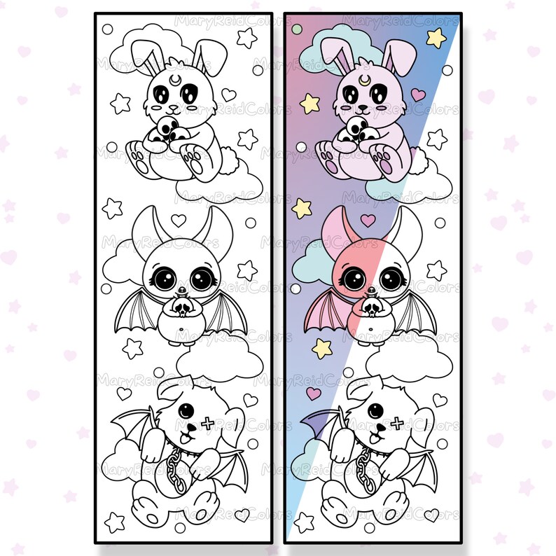 Halloween Coloring Bookmarks: Creepy Kawaii Printable (PDF) - Etsy
