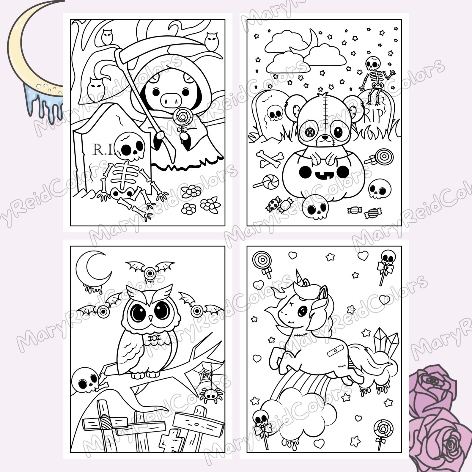 Creepy Kawaii Coloring Book Printable Halloween Coloring - Etsy