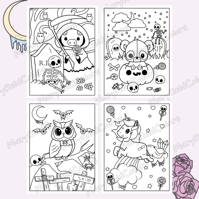 Creepy Kawaii Coloring Book Printable Halloween Coloring - Etsy