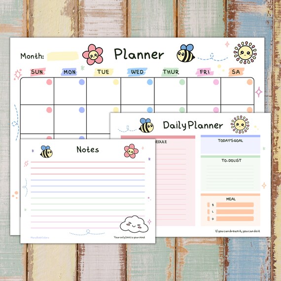 Cute Printable Monthly Planner Kawaii Daily Planner Cute - Etsy