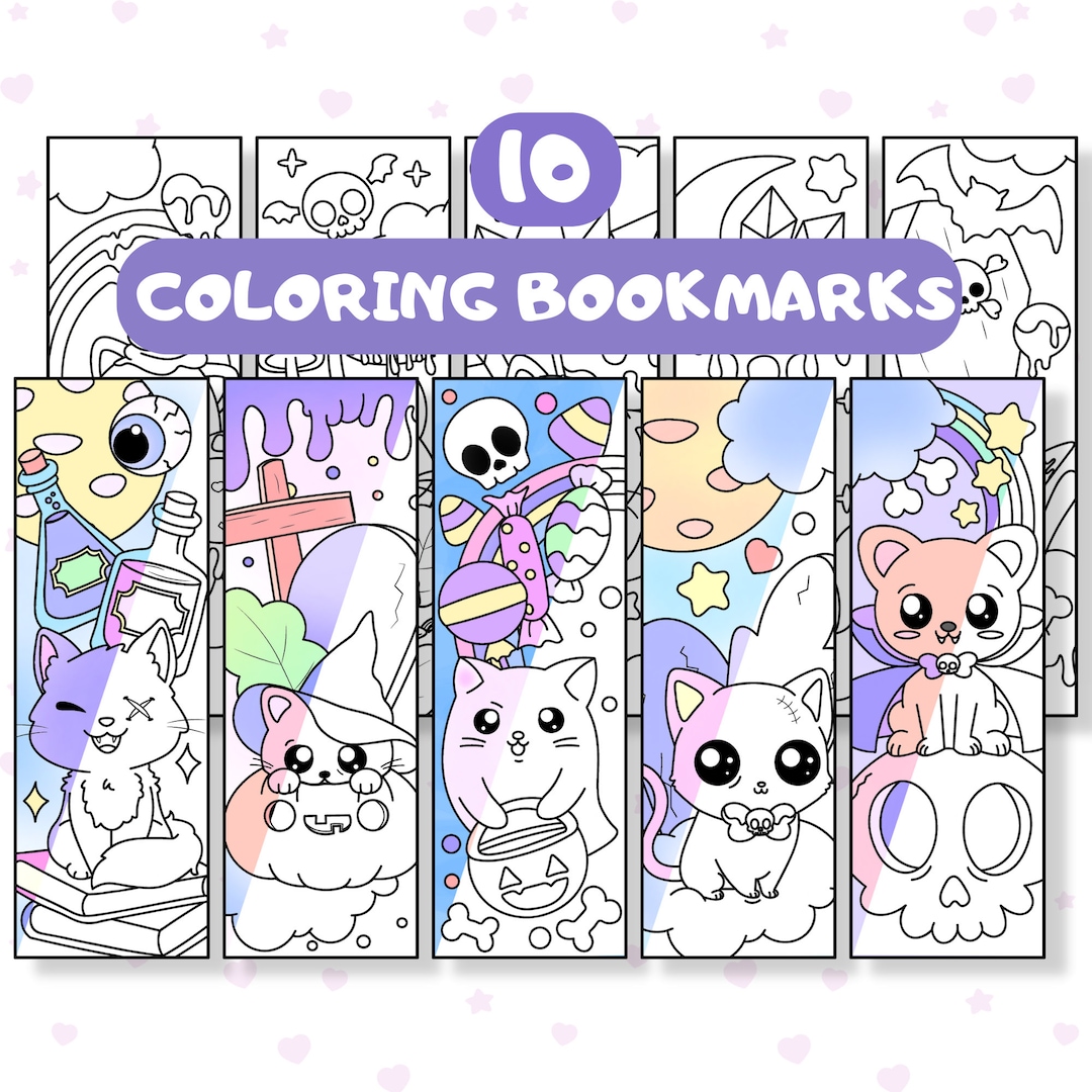 Creepy Kawaii Coloring Bookmarks, Halloween Coloring Bookmarks, Creepy ...