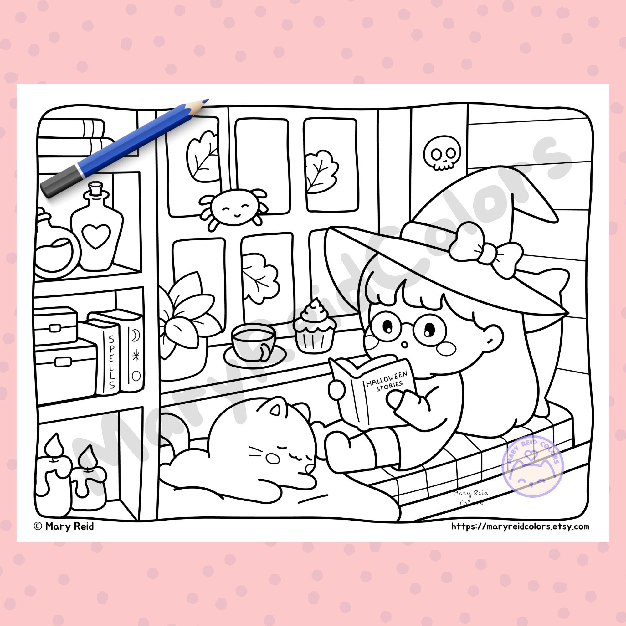 Witch Coloring Book: Cozy Halloween Printable Pages (PDF Download) - Etsy