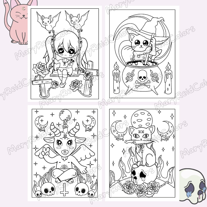 Creepy Kawaii Coloring Book Printable Halloween Coloring - Etsy