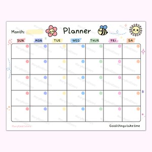 Cute Printable Monthly Planner Kawaii Daily Planner Cute - Etsy