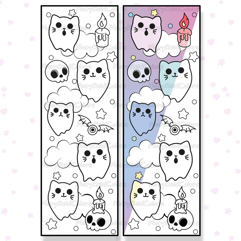 Halloween Coloring Bookmarks: Creepy Kawaii Printable (PDF) - Etsy