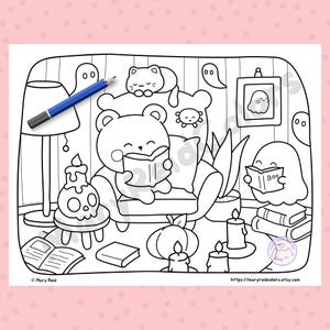 Kawaii Halloween Coloring Pages: Cozy Fall Activity (PDF) - Etsy
