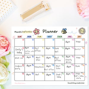 Cute Printable Monthly Planner, Kawaii Daily Planner, Cute Digital ...
