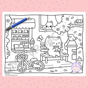 Cozy Coloring Book for Adults and Kids, Kawaii Cafe Printable Pages ...