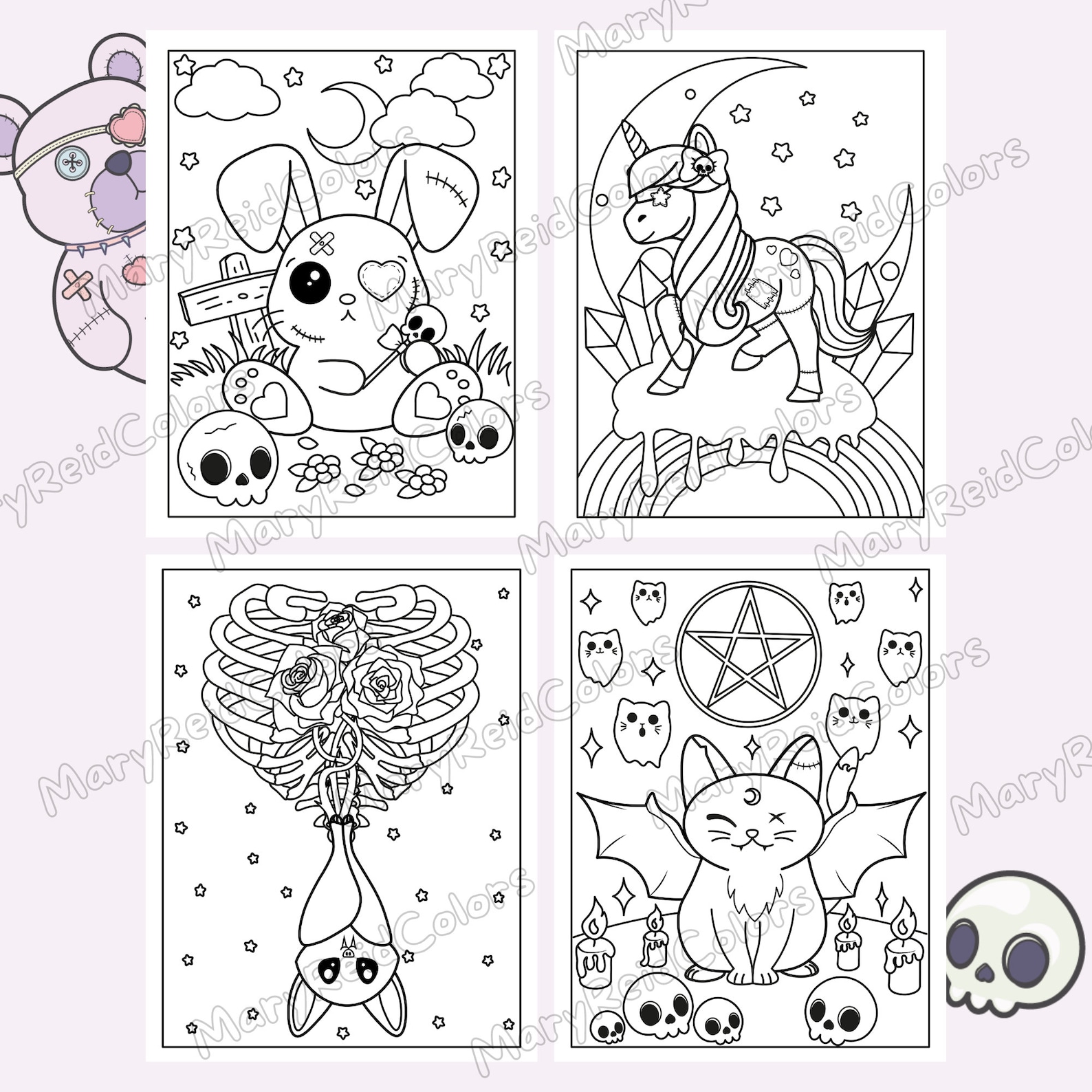 Creepy Kawaii Coloring Book Printable Halloween Coloring - Etsy