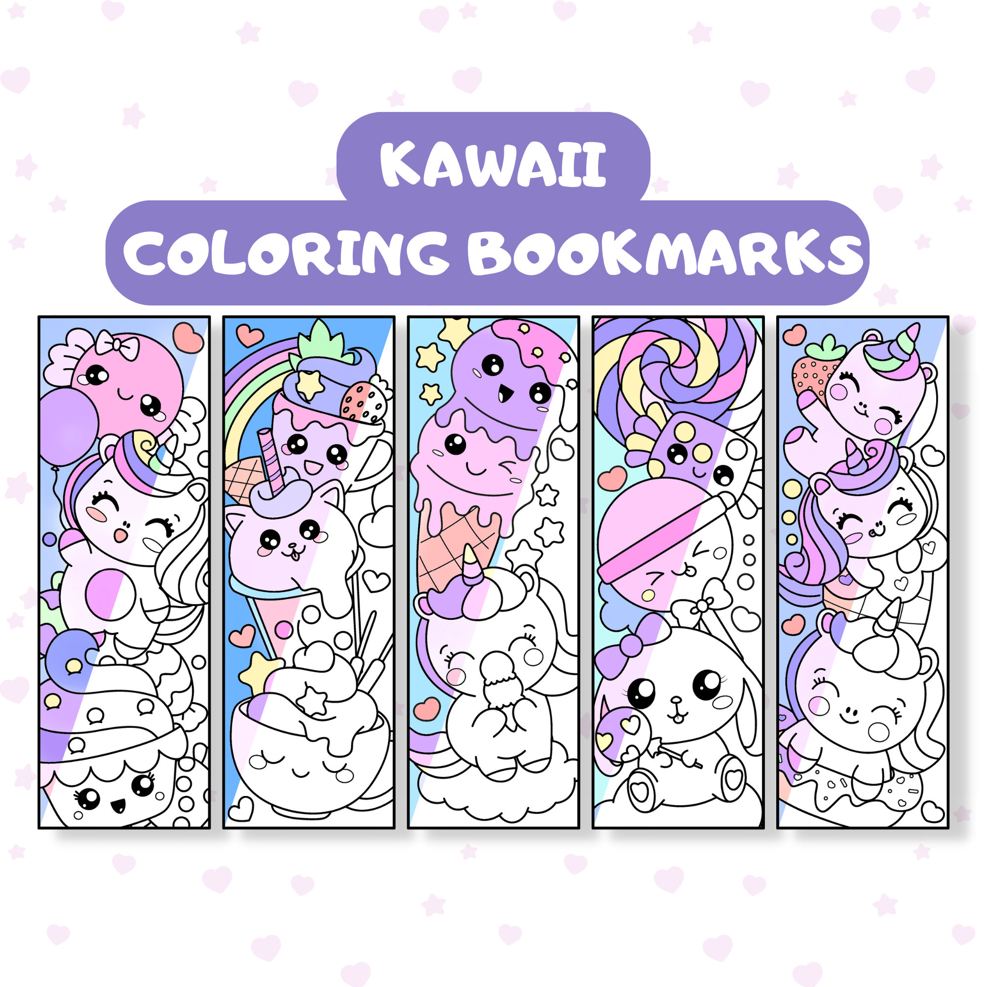 Kawaii Coloring Bookmarks: Printable Activity Sheet (PDF Download) - Etsy