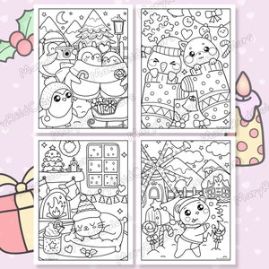Kawaii Christmas Coloring Book, Kawaii Coloring Pages Printable, Cute ...