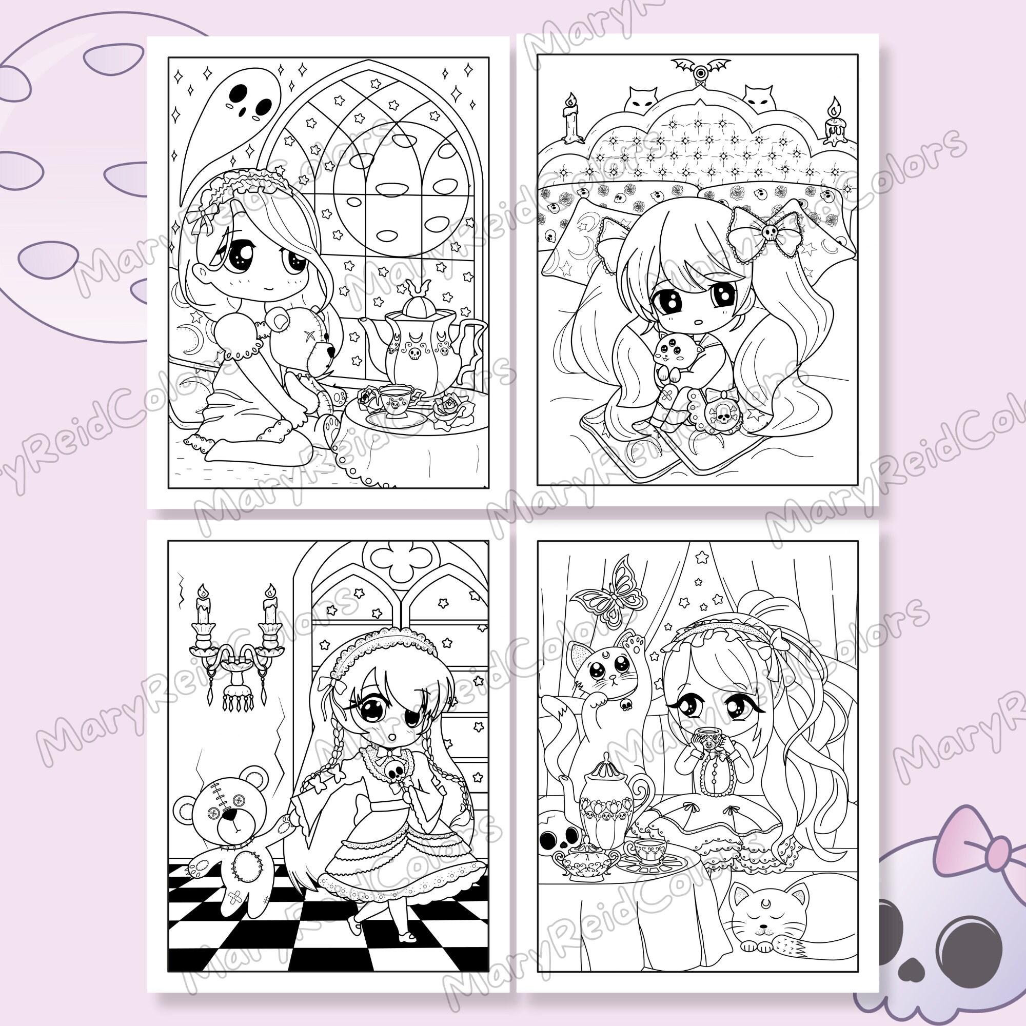 Creepy Kawaii Coloring Book Bundle: Spooky Pastel Goth Printable Pages ...