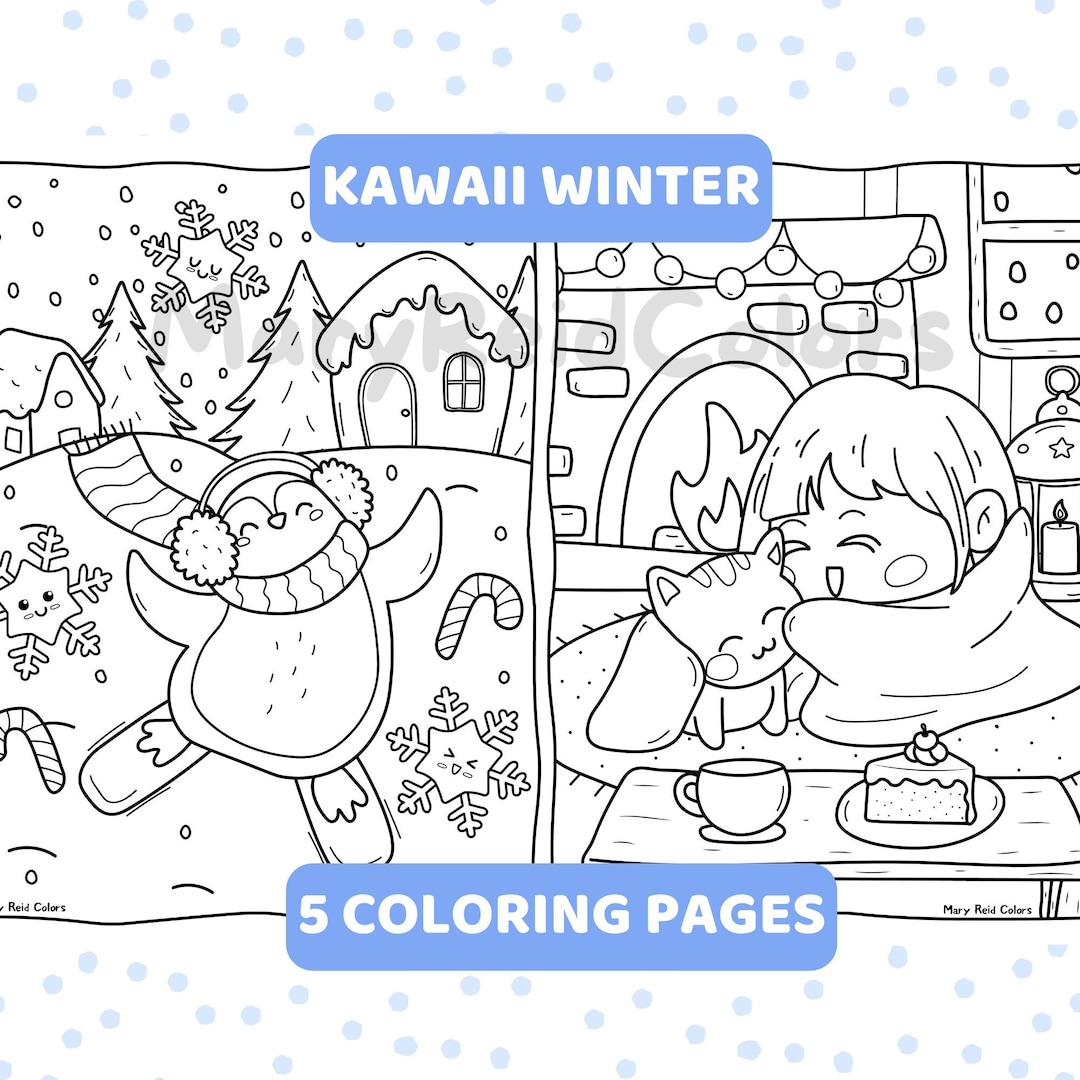 Kawaii Christmas Coloring Pages Kawaii Winter Coloring Pages - Etsy