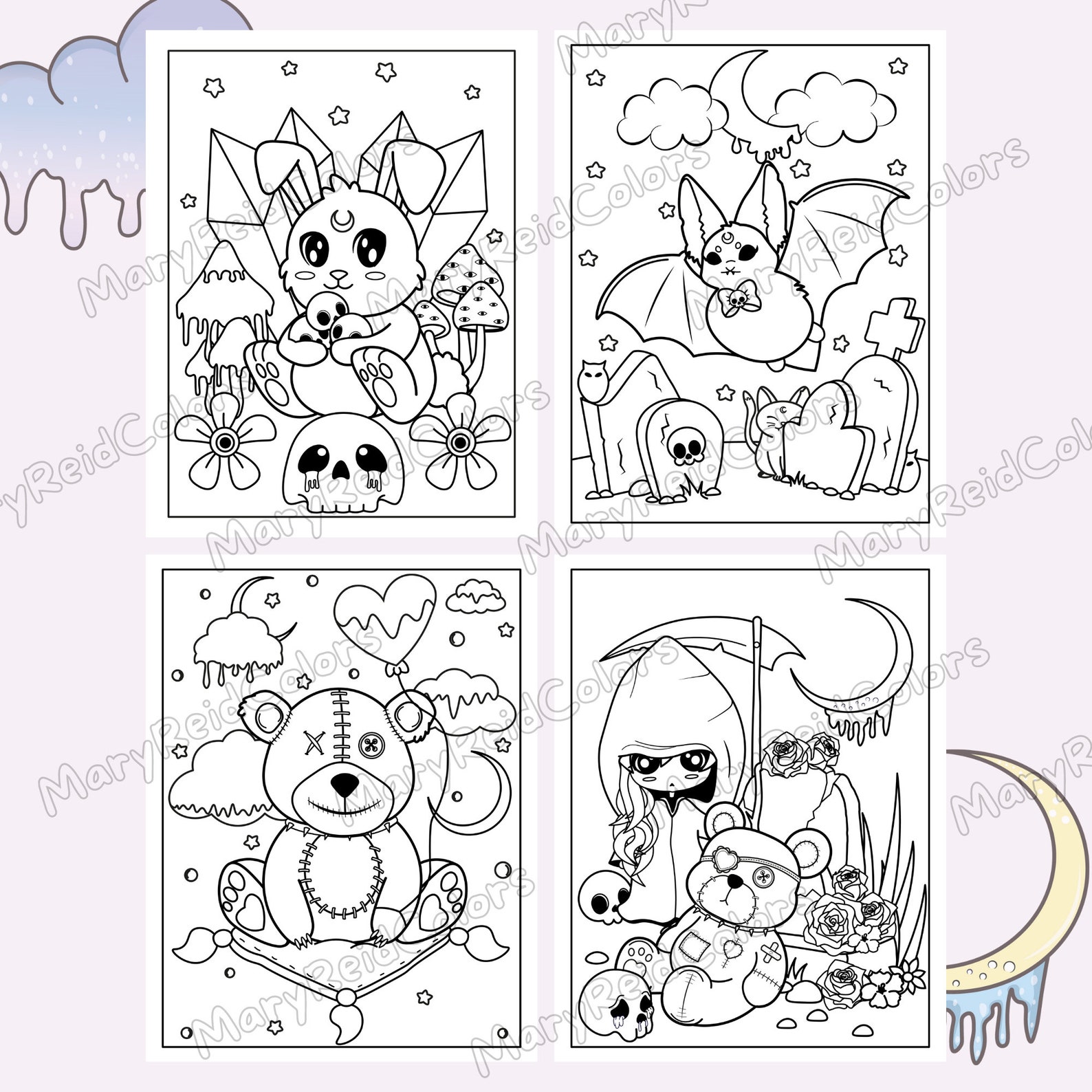 Creepy Kawaii Coloring Book Printable Halloween Coloring - Etsy