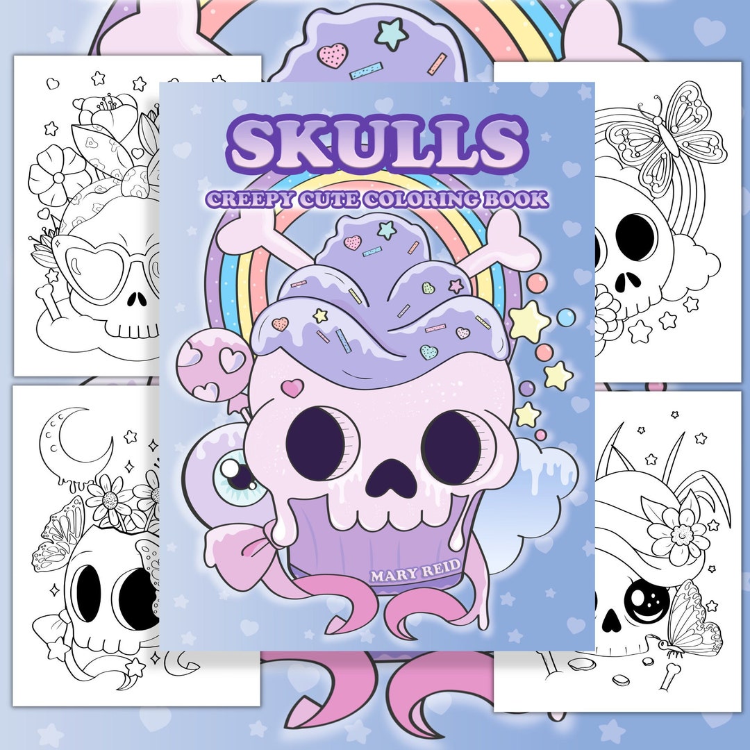 Skull Coloring Book, Creepy Kawaii Coloring Book, Halloween Coloring ...