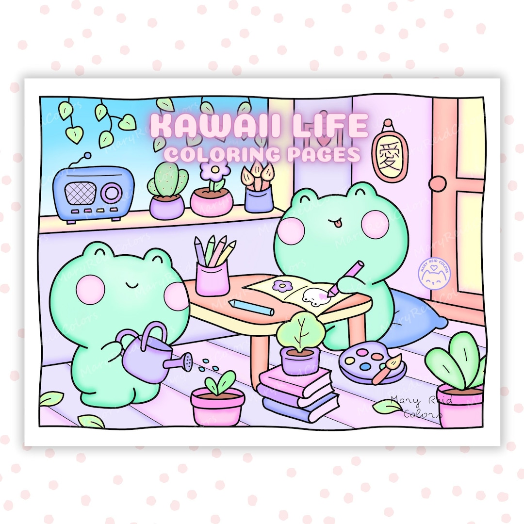 Kawaii Coloring Pages for Adults, Cozy Coloring Book, Relaxing Coloring ...