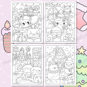 Kawaii Christmas Coloring Book, Kawaii Coloring Pages Printable, Cute ...