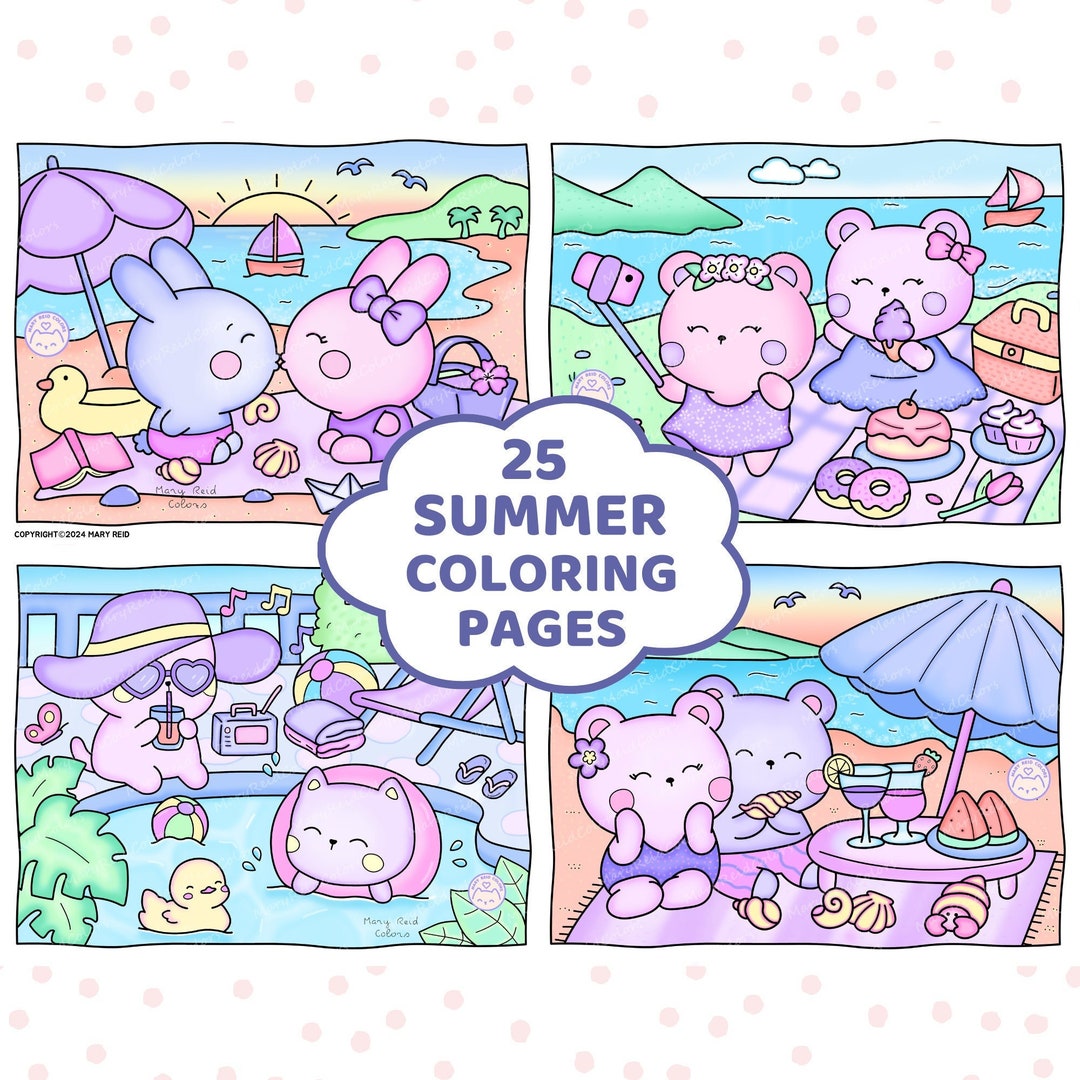 Summer Coloring Book Bundle, Cozy Kawaii Animals Printable (PDF ...