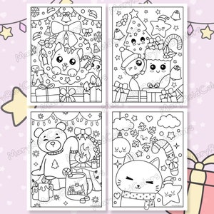 Kawaii Christmas Coloring Book, Kawaii Coloring Pages Printable, Cute ...
