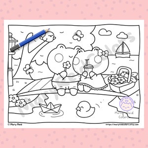 Cozy Summer Coloring Pages for Kids and Adults, Kawaii Printable (PDF ...