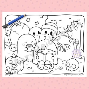Cozy Halloween Coloring Pages, Cute Halloween Coloring Book, Spooky ...
