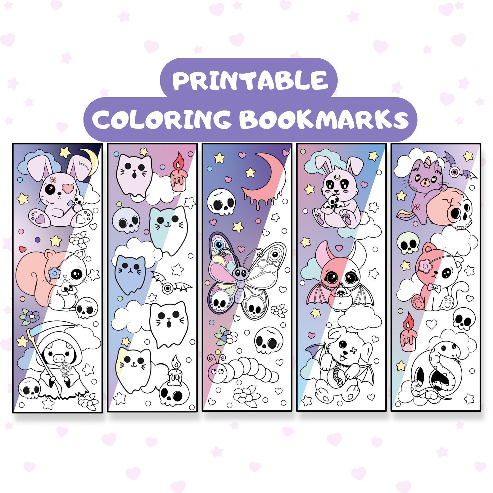 Halloween Coloring Bookmarks: Creepy Kawaii Printable (PDF) - Etsy