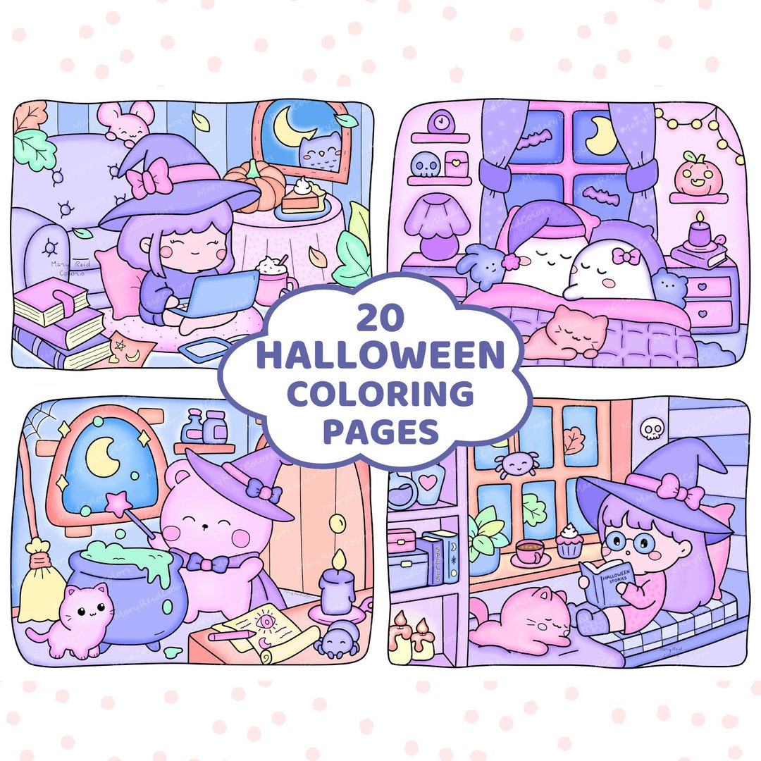 Spooky Cute Coloring Pages, Kawaii Halloween Coloring Pages, Cozy ...