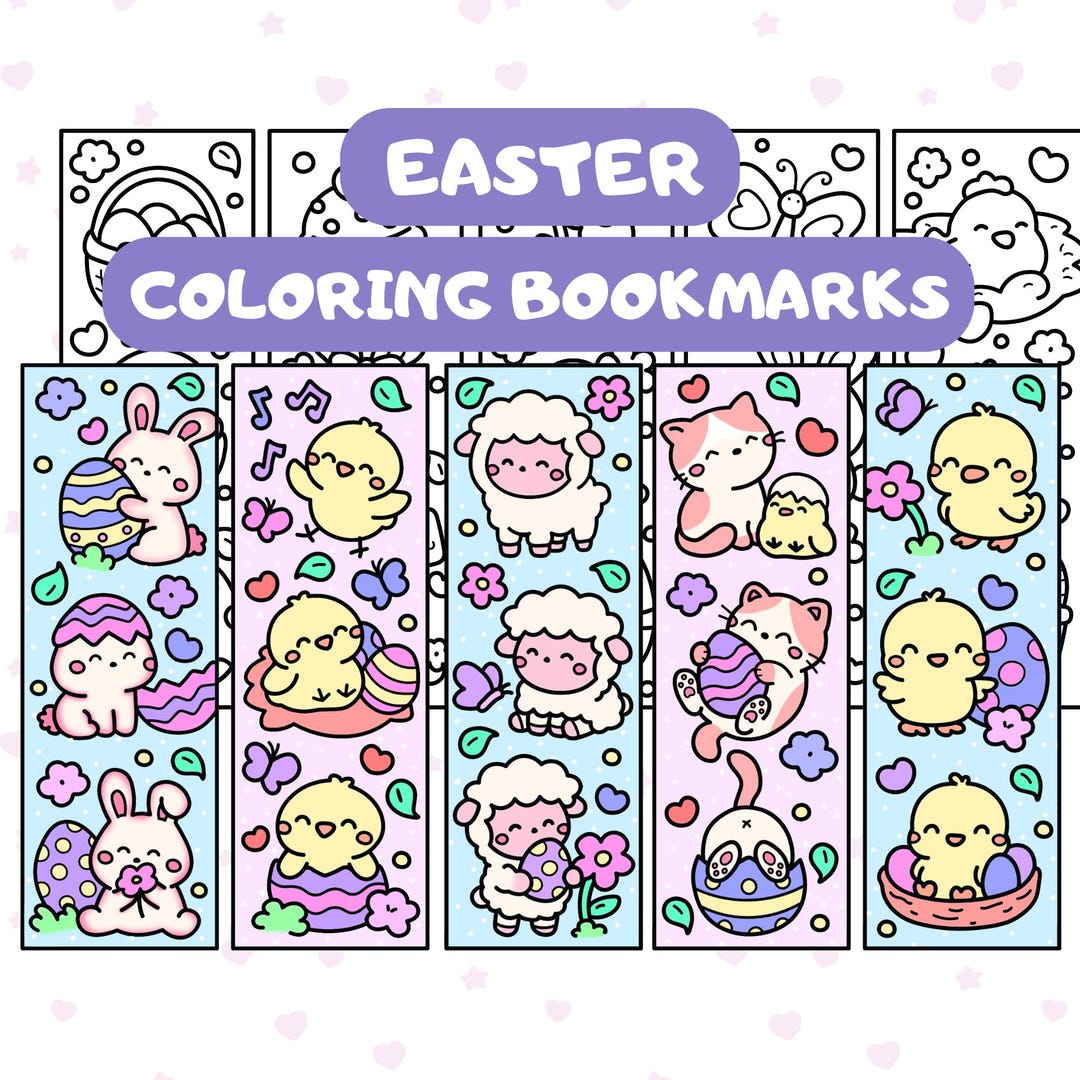 Easter Coloring Bookmarks, Kawaii Spring Printable (PDF Download) - Etsy