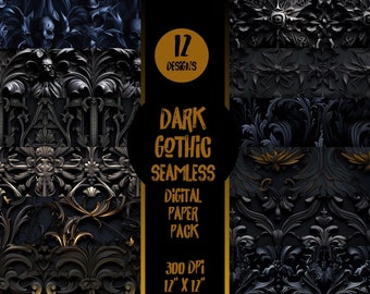 Seamless Skull Gothic Digital Paper, Skull Damask Halloween Scrapbook ...