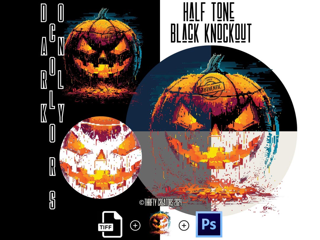 8-bit Jack O'lantern Halftone Image Pack – DTF, DTG, POD (psd, Png ...