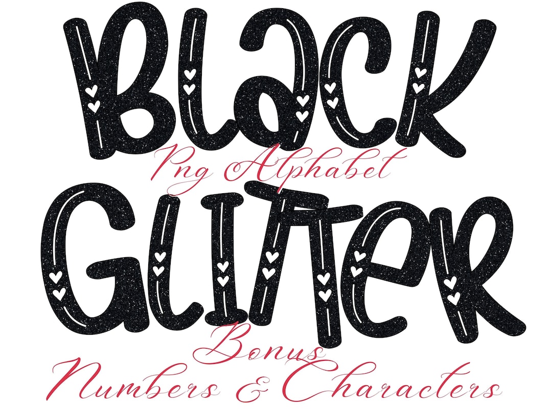 Black Glitter Doodle Alphabet PNG, Numbers & Characters (digital ...