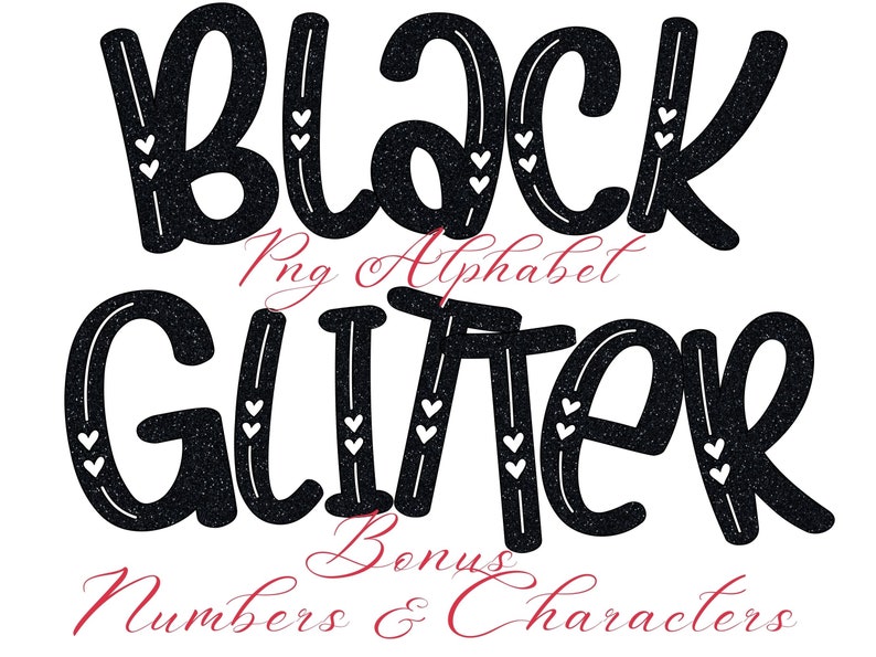 Black Glitter Doodle Alphabet PNG, Numbers & Characters (digital ...