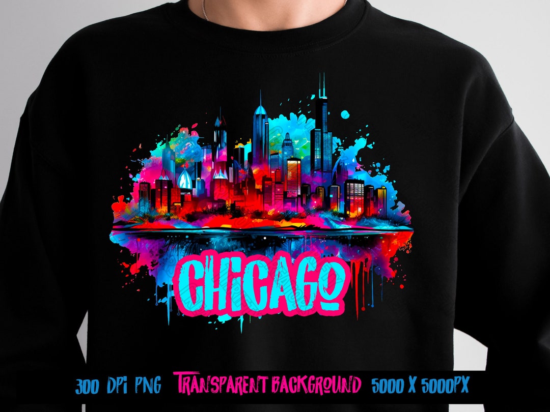 Chicago Windy City Skyline Cityscape, Neon Graffiti Png for Colorful ...