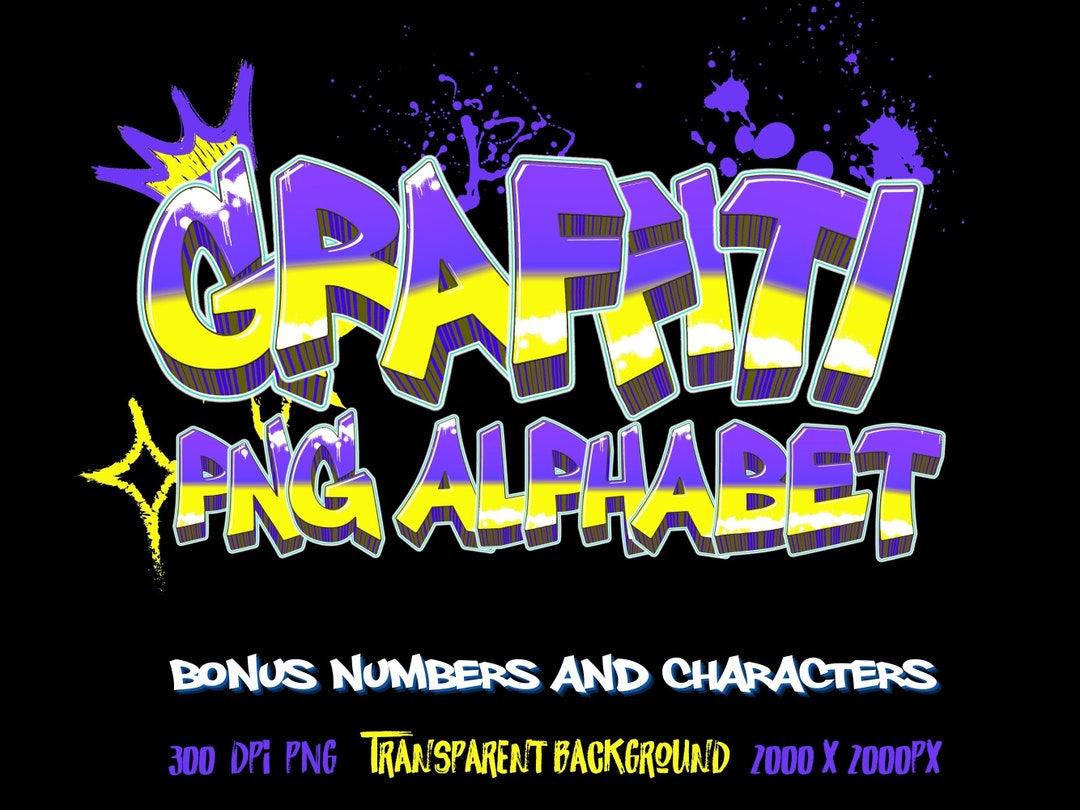 Graffiti PNG Alphabet Set - Vibrant, Colorful Alpha Bundle With Transparent Background - Digital ...
