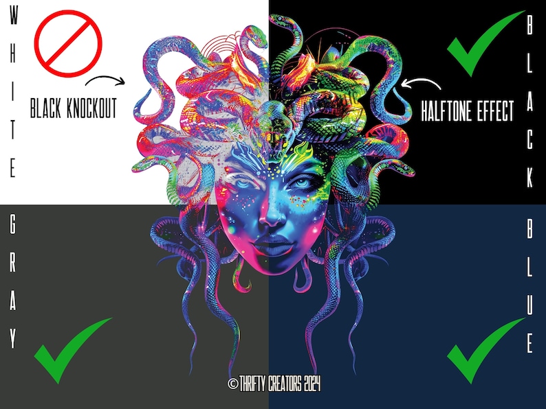 Medusa Halftone Design, Neon Colors, Screenprintable PNG, DTF, T-shirt ...