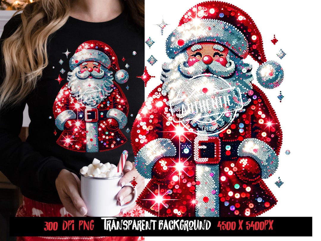 Glitter Santa PNG, Sequin Christmas, Funny Holiday Design (digital ...