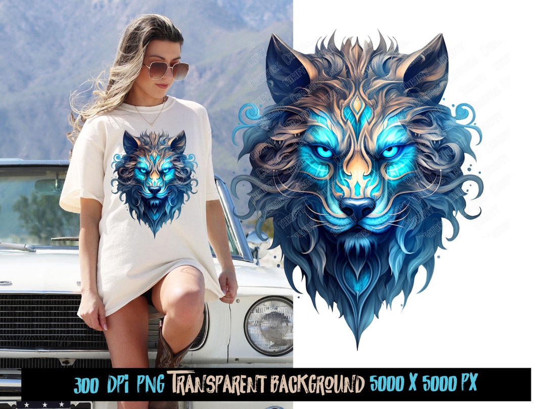 Blue Tribal Wolf PNG, DTG Print Design - Etsy