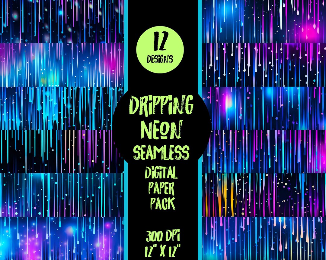 Dripping Neon Digital Paper, Background Papers, Craft Paper Digital ...